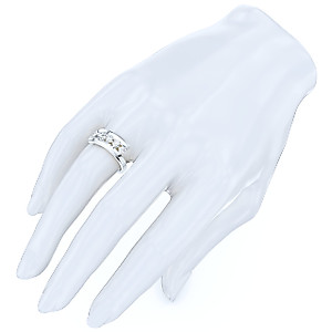 PRSTANI 8mm Wide Solid Sterling Silver Five Stone Split Twisted Shank Bezel Set Simulated Round and Princess Diamonds Ring Wedding Band (8)