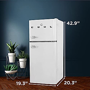 Commercial Cool CCRRD45HW 4.5 Cu. Ft True Freezer, Vintage Style, Retro Fridge with 2 Slide-Out Glass Shelves, White Refrigerator