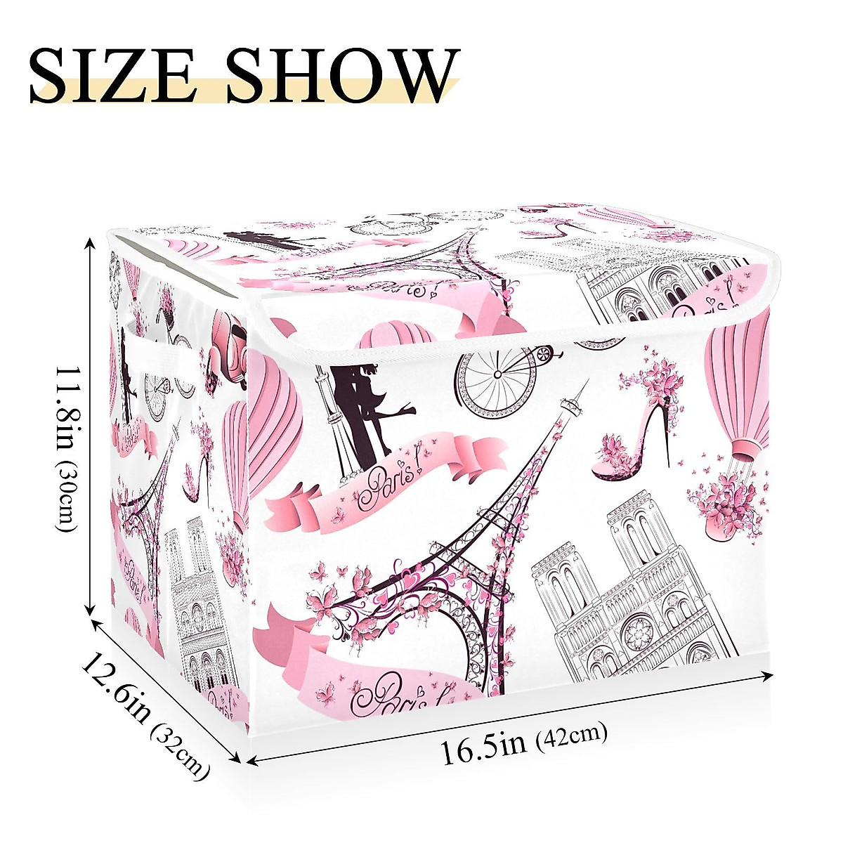 MFTJYO Storage Bin with Lid Paris Eiffel Tower Theme Foldable Storage Box Washable Fabric Storage Cubes Bin Organizer Basket Closet for Home Bedroom Closet Nursery Office