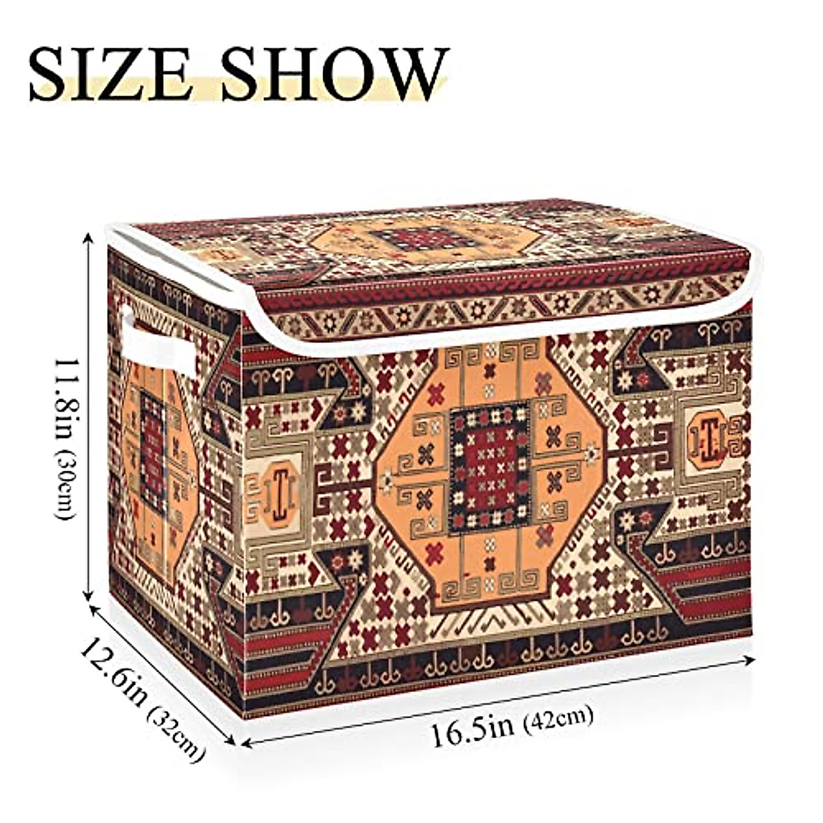 Living Room Storage Bins with Lids Storage Baskets for Clothes Persian Carpet Tribal Texture Photo Organization 12x12x16