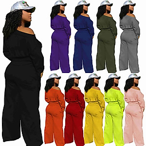TOPSRANI Women's 2 Piece Outfits Casual Solid Sweatsuits Baggy Long Sleeve Loose Matching Wide Leg Tracksuit Pants Sets Orange L