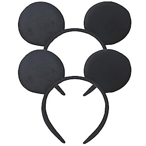Kirnuo 2 Pcs Mouse Ears Solid Black Mouse Headband for Girls Women Adult Mouse Themed Birthday Party Supplies and Costume Cosplay Decoration