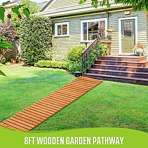 Tatuo 1 Pack 8 FT Wooden Garden Pathway Roll Out Straight Walkway Outdoor Path Wood Flooring Boardwalk Pavers for Garden Backyard Patio Beach Outdoor Wedding Party, 8' L x 17" W