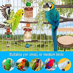 12PCS Bird Perches for Cage Bird Stand Chew Toys, Natural Wood Parrot Perch Stand Perch Platform Cage Accessories for Parakeets Budgies Cockatiels Conure Lovebirds