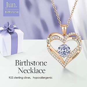 CDE Forever Love Heart Necklaces for Women, Wedding Anniversary, Birthday Gift for Wife, S925 Silver Jewelry with Birthstone Pendant, Ideal Chrismas Valentine's or Mothers Day Gifts for Her