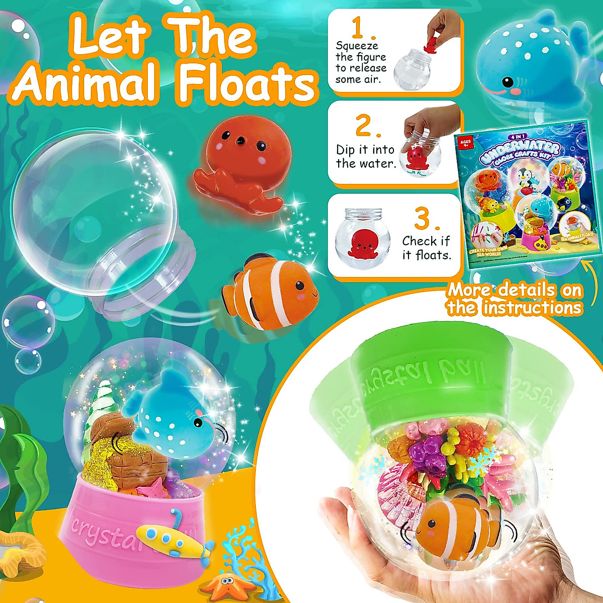 GraceDuck Kids Crafts DIY Snow Globe Kit - Arts and Crafts for Kids Ages 4-8 - Crafts for Kids Ages 8-12 Activities for Girls & Boys Ages 6 7 8 9 10 11 12 - STEM Toys Christmas Birthday Gifts