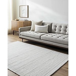 Hauteloom Kendi Wool Living Room, Bedroom Area Rug - Modern Farmhouse - Neutral Bohemian Boho - Light Gray, White - 3'6" x 5'6"