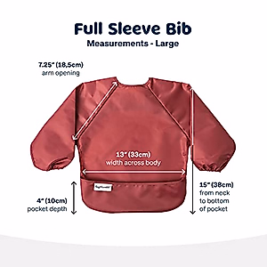 Tiny Twinkle Mess Proof Baby Bib, 2 Pack Long Sleeve Bib Outfit, Waterproof Bibs for Toddlers, Machine Washable, Tug Proof (Rose Burgundy, Small 6-24 Months)