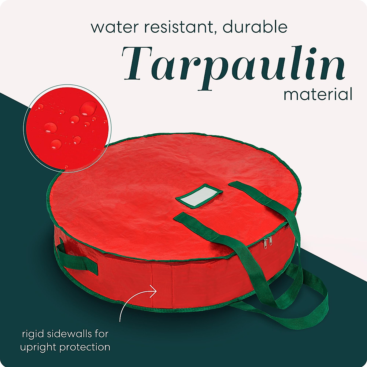 Handy Laundry, Christmas Wreath Storage Bag - Durable, Tarp Material, Zipper, Sturdy Carry Handles, Pest Protection - Ideal Home, Garage Organization for Seasonal Holiday Wreath Decorations (24")