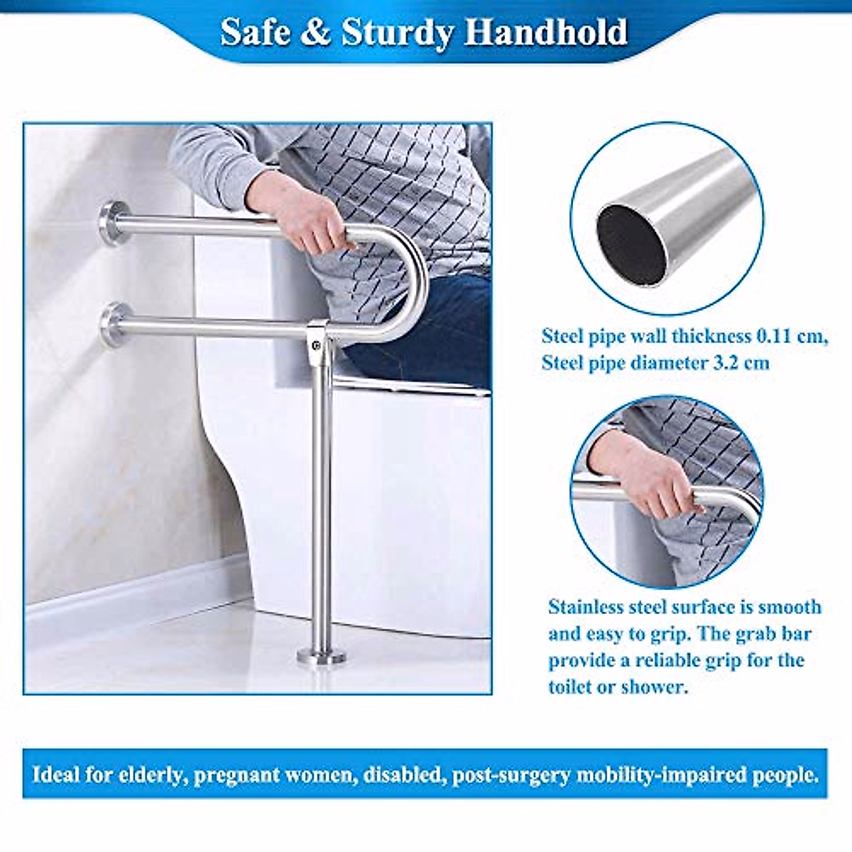 Handicap Rails Grab Bars Bathroom Toilet Safety Rails Support for Elderly Seniors Handicap Toilet Rails Support Assist Stainless Steel Grab Bars for Bathroom Shower Safety Bars Handrails