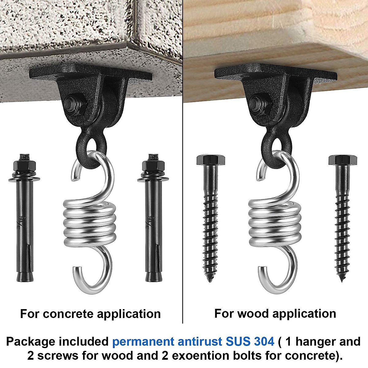 MDAIRC Heavy Duty Hanging Kit Swing Hangers and Hammock Spring and 360 smooth swing swivel spinner Kglobal Swivel Hook and Locking Snap Hooks for Wooden Sets，tire swing swivel, Seat Trapeze Yoga