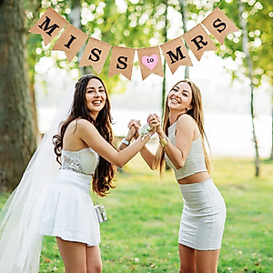 2 Pieces Bride to Be Banner Bride Sign Burlap Banner Bridal Shower Decorations Rustic Bunting Garland for Party Decorations Supplies (Pink)