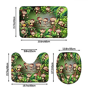 WONDERTIFY Monkeys Bathroom Antiskid Pad Doing Different Things in The Jungle 3 Pieces Bathroom Rugs Set, Bath Mat+Contour+Toilet Lid Cover