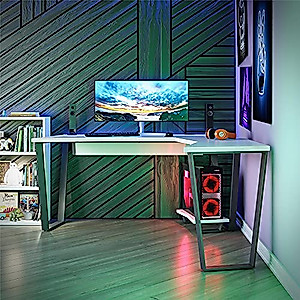 NTENSE Genesis Gaming L-Shaped Desk with CPU Stand, Corner Desk, Home Gaming Desk, Writing Workstation, Battle Station, Ergonomic Desk, Space Saving, White