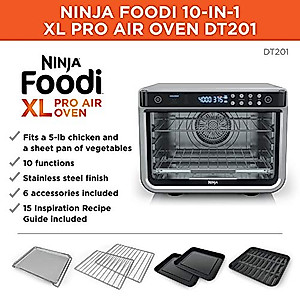 Ninja DT201 Foodi 10-in-1 XL Pro Air Fry Digital Countertop Convection Toaster Oven with Dehydrate and Reheat, 1800 Watts, Stainless Steel Finish