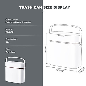 JUDRDO Small Bathroom Trash Can with Lid, Plastic Trash Can with Handle, 3.6 Gallon Bedroom Trash Can with Lid, Narrow Food Trash Can for Indoor, Bedroom, Office, RV, White