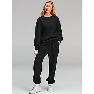 AUTOMET Sweatsuits for Women Set 2 Piece Outfits Oversized Sweatshirt Fall Outfits 2025 Lounge Sets Pullover Casual Trendy Y2k Clothing Sweatpants with Pockets Black XL