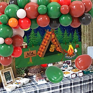 Vansolinne Camping Party Decorations Camping Adventure Happy Camper Night Forest Campfire Tent Scene Backdrop Banner & Balloons Garland Kit, Theme Birthday Classroom Decor Background Photo Props