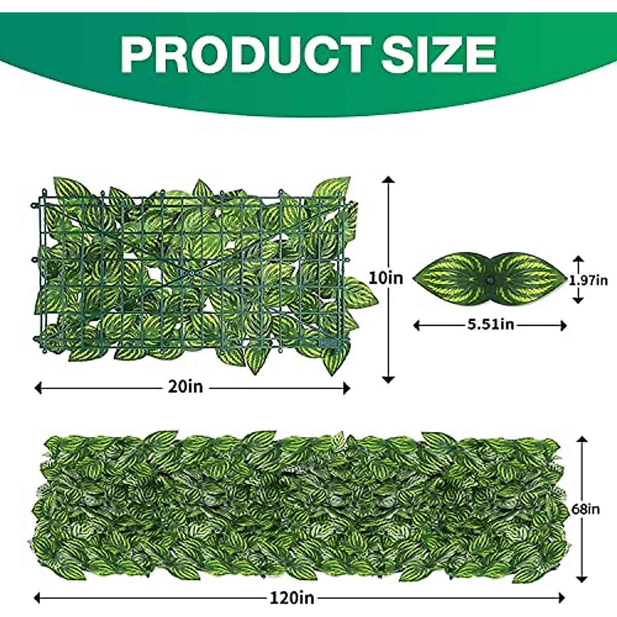 Catollova 120 x 60in Artificial Ivy Privacy Fence Screen, Grass Wall Faux Ivy Hedge Panels and Privacy Fence Wall Screen, Decorative Fence for Outdoor, Balcony, Garden Decor