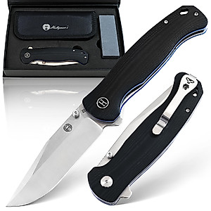 Holtzman's Gorilla Survival 'Wrangler' Folding Knife featuring D2 Steel Blade with G10 Handle in Gift Box Set (Silver+Blue)