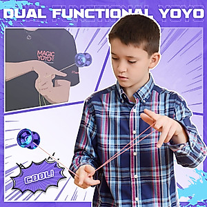 Yoyo Professional Responsive Yoyo V8 - Dual Purpose Yoyo for Kids Beginners, Pro Metal Yo Yo for Adults with Unresponsive Yoyo Bearing + 12 Yoyo Strings, Yo-yo Case Bag, Removal Tool (Purple Blue)