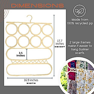 KLEAFS - Handmade Scarf Hangers for Closet with Hook for Bulky Scarf, Space-Saving Scarf Organizer, Scarf Storage Classical Lifestyle, Hijab Hangers (Beige - 8 Rings, 2 Ellipse)
