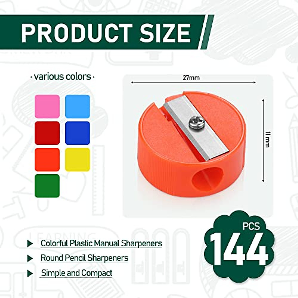 Yexpress 144 Pcs Bulk Round Pencil Sharpeners, Colorful Plastic Manual Sharpeners for Office School Supplies and Gifts (Multicolor)