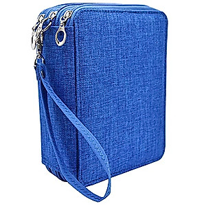 Gullor Large Capacity 3 Layers Pencil Bag Pencil Holder Organizer - 78 Slots for Colored Pencils, Blue