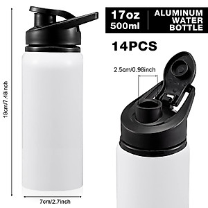 Gandeer 14 Pcs Aluminum Water Bottle 17 Oz Bike Bottles with Snap Lid Reusable Easy Carry Sports cups for Camping Hiking(White)