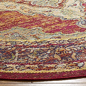 SAFAVIEH Crystal Collection 7' Round Orange / Light Blue CRS500A Boho Chic Oriental Medallion Distressed Non-Shedding Dining Room Entryway Foyer Living Room Bedroom Area Rug