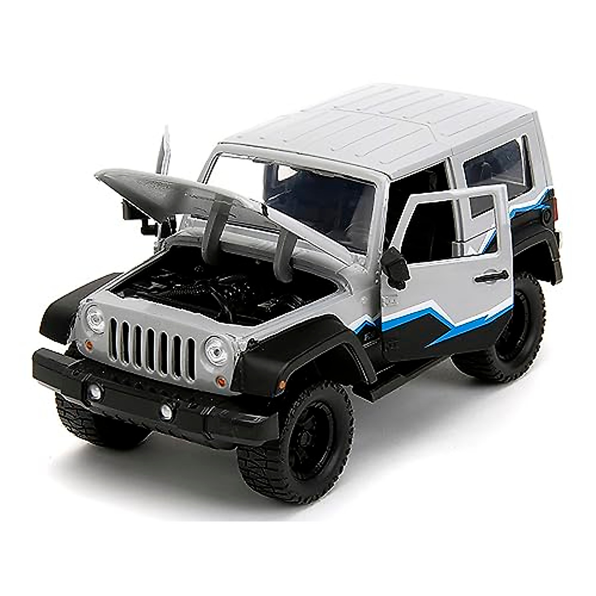 2007 Wrangler Gray and Black with Blue and White Stripes with Extra Wheels Just Trucks Series 1/24 Diecast Model Car by Jada 34194