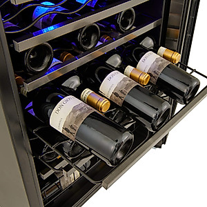 Wine Enthusiast 48-Bottle Evolution Series Wine Refrigerator – Large Freestanding Cooler with Black Stainless Steel Double Pane Glass Door, Shelves & Adjustable Temperature