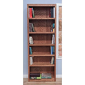 BOWERY HILL Traditional 84" Tall 6-Shelf Wood Bookcase in Dry Oak