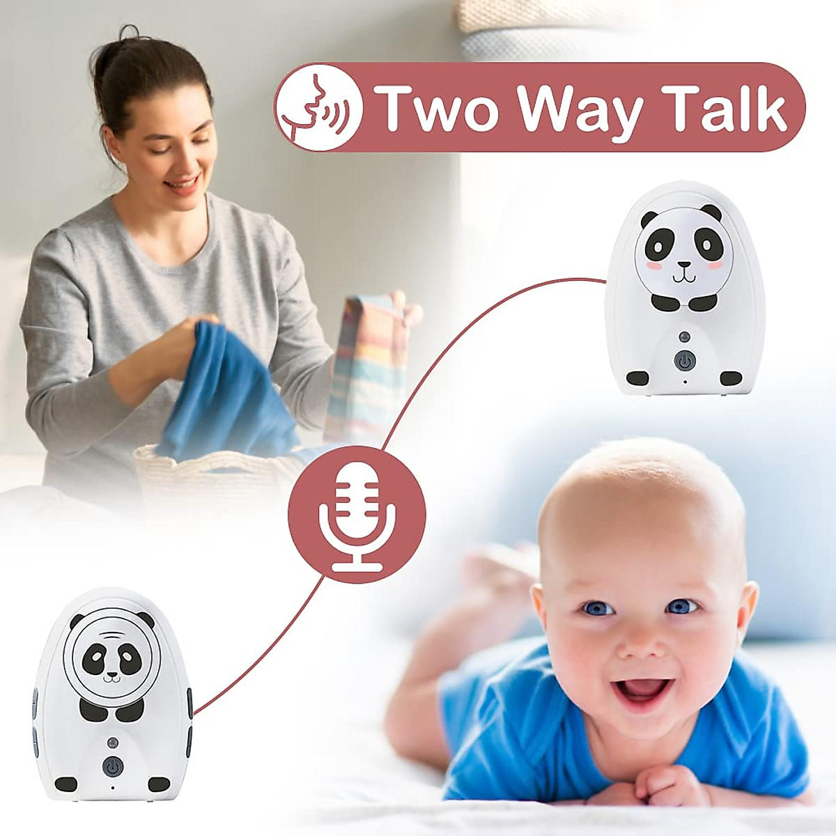 TimeFlys Audio Baby Monitor Digital Focus Panda Baby Monitor Two Way Talk Rechargeable Battery 1000 Feet Long Range USB Connection Paging Night Light Cute