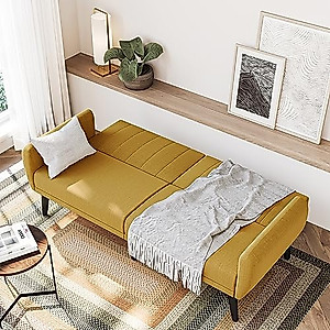 BELLEZE Convertible Sofa Bed, Modern Loveseat, Sleeper Sofa, Futon Couch for Living Room, Guest Room, Garage - Melrose (Yellow)