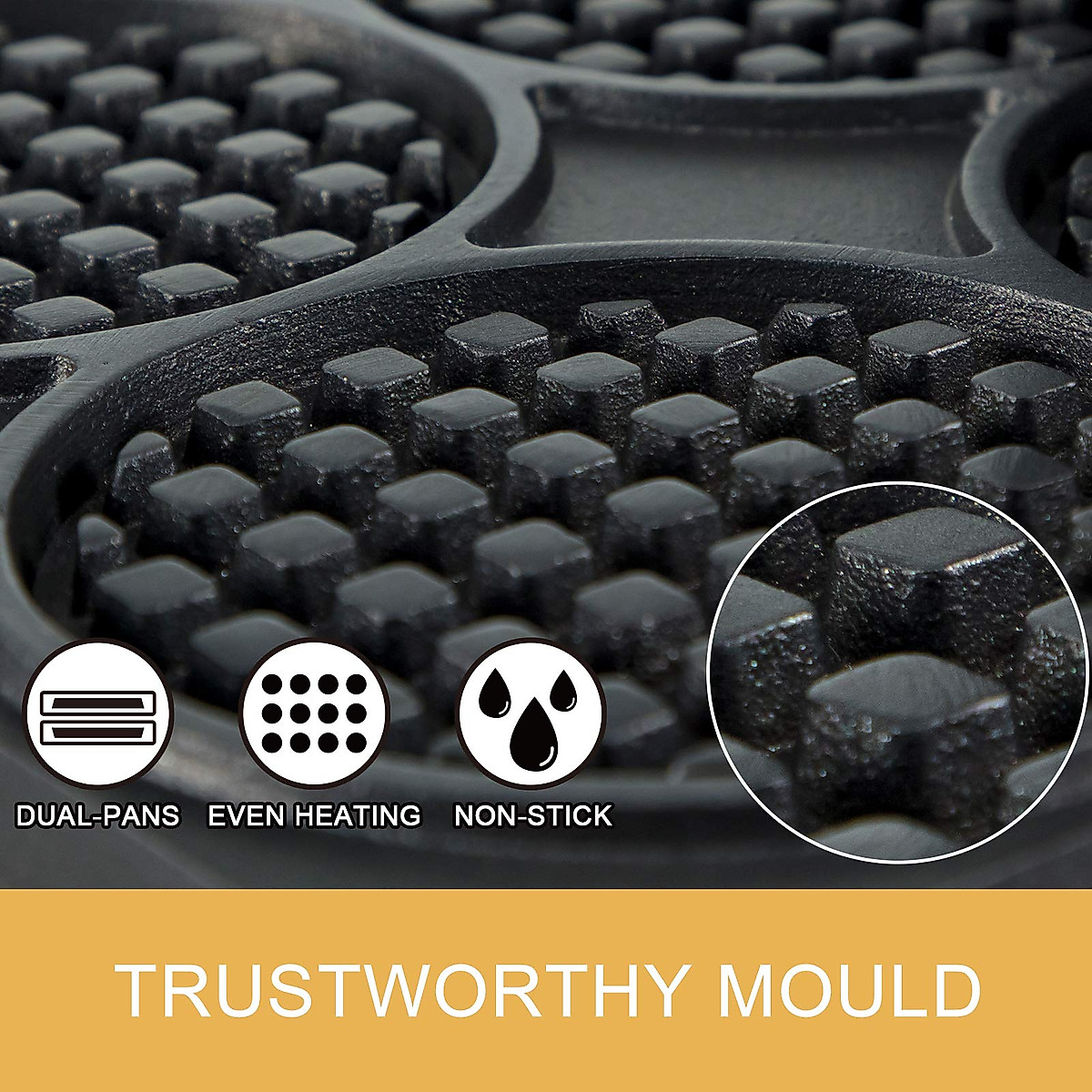 VBENLEM Commercial Round Waffle Maker 4pcs Nonstick Electric Waffle Maker Machine Stainless Steel 110V Temperature and Time Control Heart Belgian Waffle Maker Suitable for Restaurant Snack Bar Family