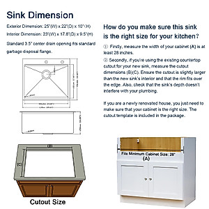 25x22 Inch Black Stainless Steel Drop in Kitchen Sink, CELAENO Heavy Duty Handcrafted 16 Gauge 10 Inch Deep Kitchen Sink Workstation, R10 Radius Topmount Single Bowl Kitchen sink with Build in Ledge