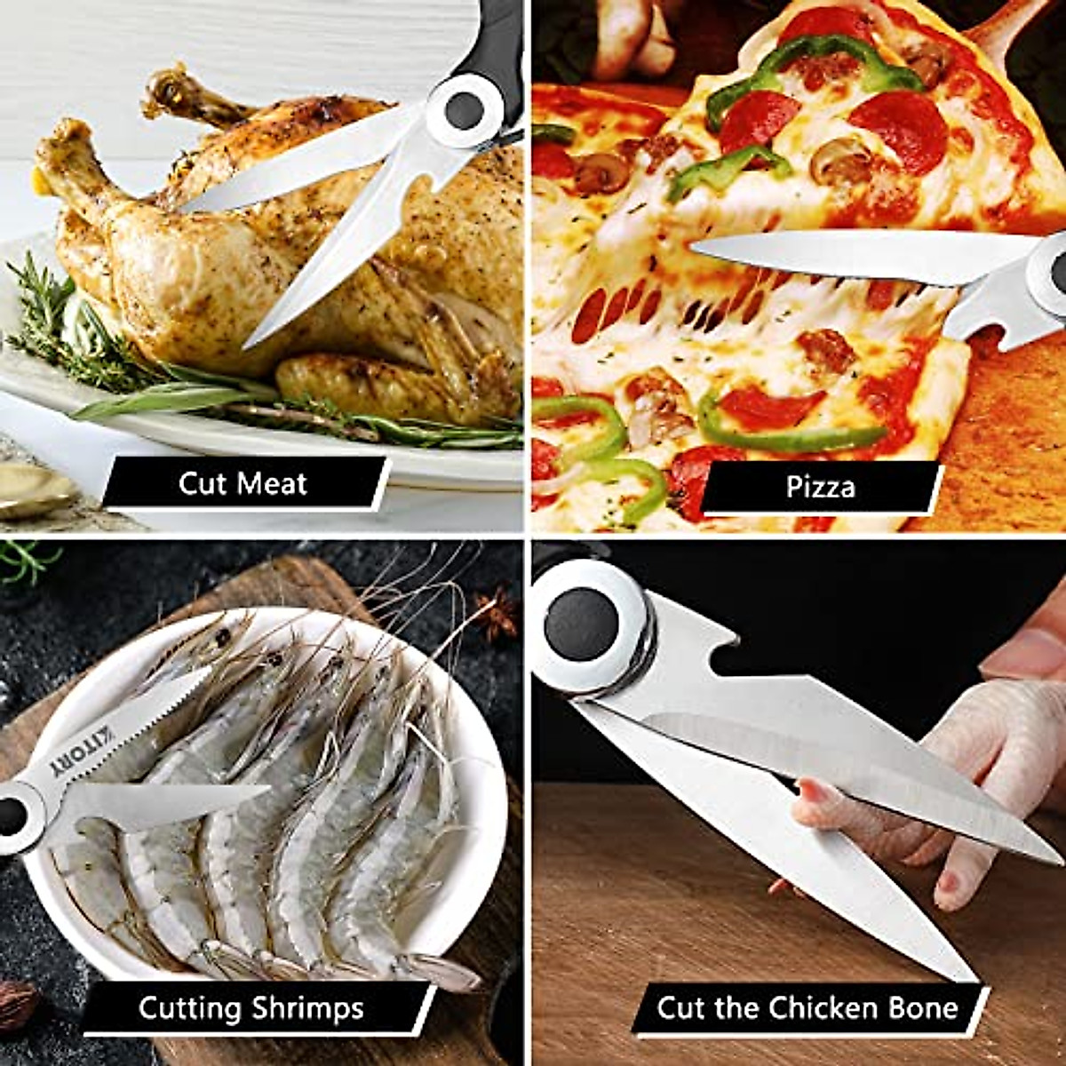 Kitory Kitchen Shears - Ultra Sharp Premium Scissors with Sheath - Heavy Duty Poultry shears-Nut cracker-Bottle Opener- Multi Purpose Scissors