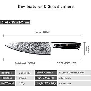 Chef Knife 8 Inch - Classic Damascus Pattern Professional Chef's Knives Japanese VG-10 Steel Kitchen Knives