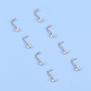 FECTAS 3mm CZ Top L Shape Nose Studs Ring 18G 20G Surgical Steel 1.5mm 2mm 2.5mm Clear CZ Silver for Women Men Girls Nostril Piercing Jewerly