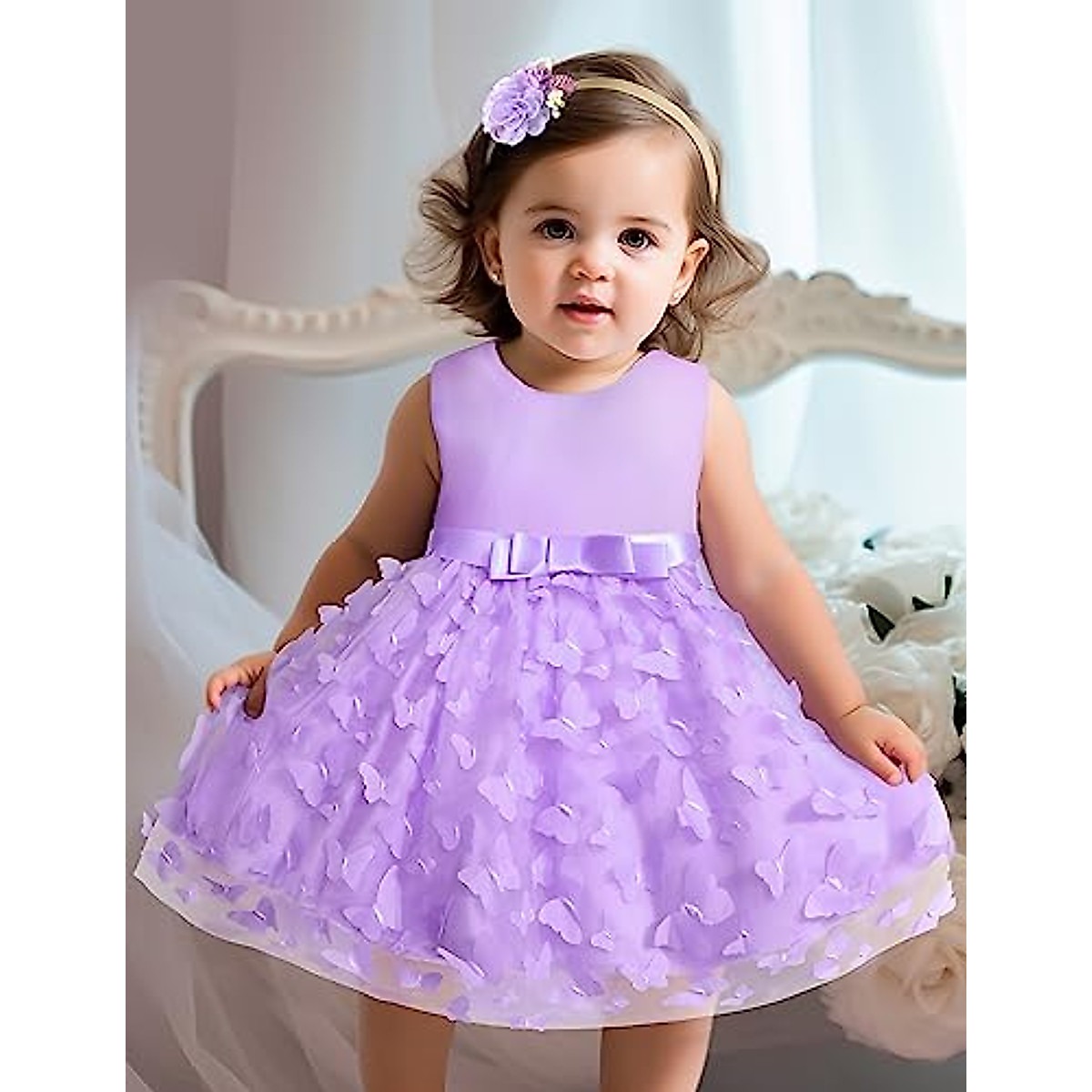 Qaoerde Baby Flower Girl Dresses 1st Birthday Outfit Girl Flower Girl Dress for Wedding Birthday Baptism Special Occasion Dress Violet
