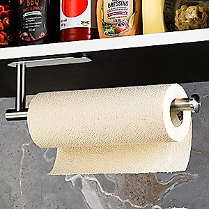 Paper Towel Holder Wall Mount, Under Kitchen Cabinet Paper Towel Holder - Self Adhesive/Drilling Towel Paper Roll Holder for Kitchen Bathroom, SUS304 Stainless Steel (Silver)
