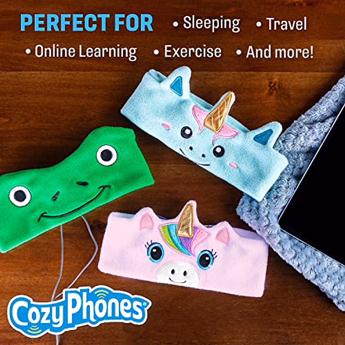CozyPhones Kids Headphones Volume Limited with Thin Speakers & Super Soft Fleece Headband - Perfect Toddlers & Children's Earphones for Home, School & Travel - Lion