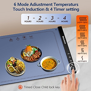 Food Warming Mat, Betschkim Warming Trays for Buffets Party, Silicone Heating Mat for Food with 6 Temperature Settings, Rollable & Portable Food Warmer Plate for Sabbath, Parties, Family - Blue Nova