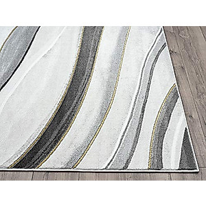 Abani Grey & White Rugs Modern Linear Design Bedroom Rug, Contemporary Line Art 5'3" X 7'6" (5x8) Non-Shed Area Rug