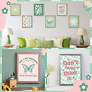 12 Pieces Danish Pastel Room Decor Green and Pink Wall Art Poster Aesthetic Room Decor Unframed Canvas Abstract Posters for Living Room Teen Room Decor, 8 x 10 Inches