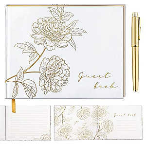 Gold Stamped Wedding Guest Book, Wedding Guest Book with Pen, Floral Guest Book Wedding Reception, Wedding GuestBook Floral Design, Wedding Book, Wedding Book Alternative, Floral Guest Book