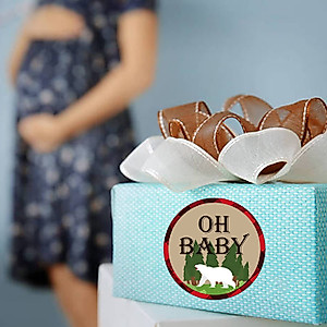 Oh Baby Stickers, 50 Pcs Lumberjack Plaid Baby Shower Stickers, 2 Inch Baby Shower Favor Stickers, Lumberjack Baby Shower Decorations, Baby Sprinkle Thank You Sticker Labels