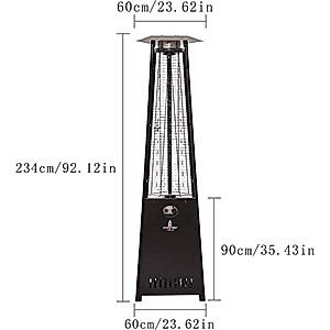 YAOJIA Outdoor Patio Space Heater 13 KW Natural Gas Patio Heater ，Waterproof Adjustable Firepower Pyramid Patio Liquefied Gas Heater ，Outside Space Heating for Home Garden & Gazebo， 234 X 60 X 60cm
