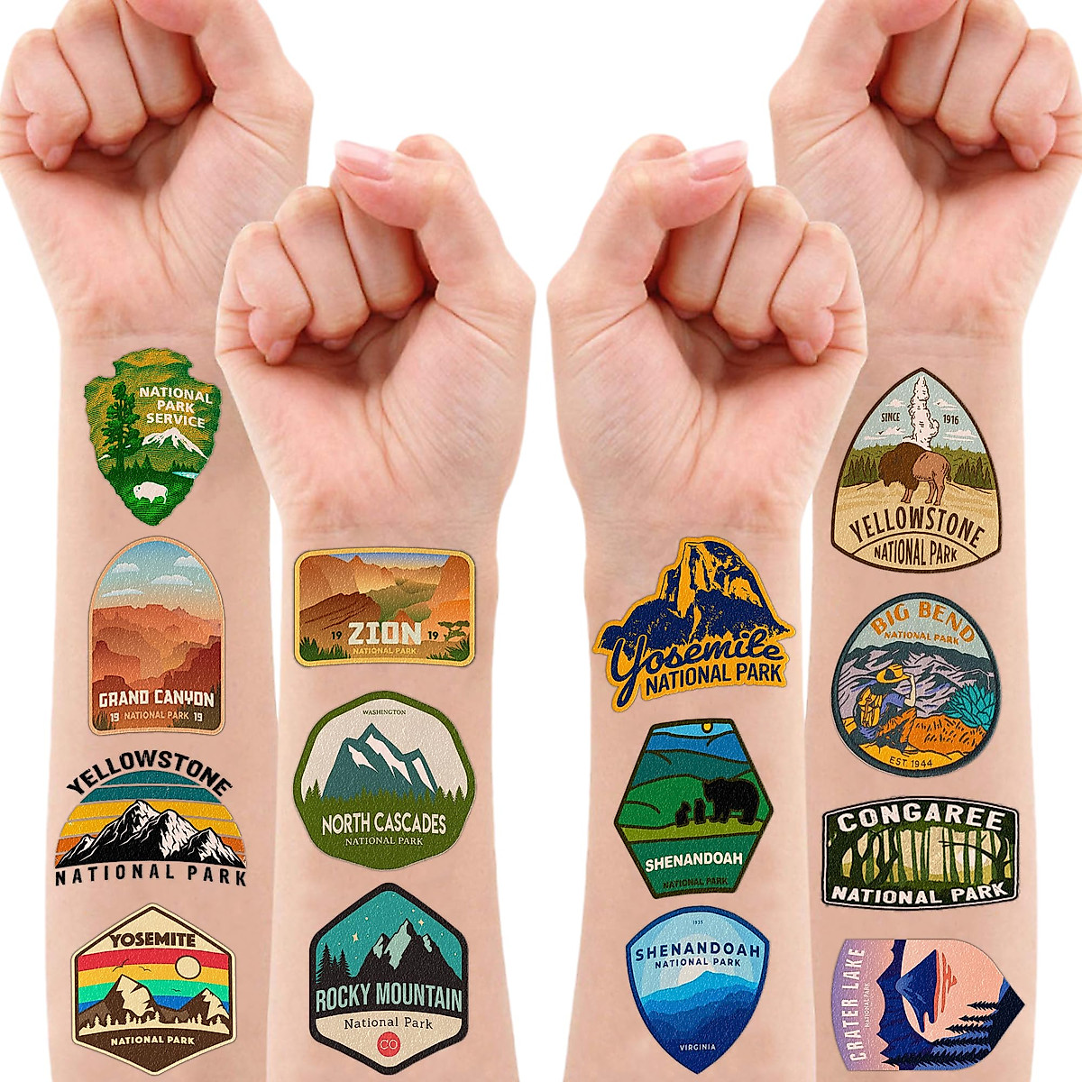 96 PCS National Park Outdoors Temporary Tattoos Stickers Birthday Party Decorations Supplies Adventure Wilderness Nature Tattoo Sticker Gifts for Kids Girls Boys School Rewards Carnival Christmas